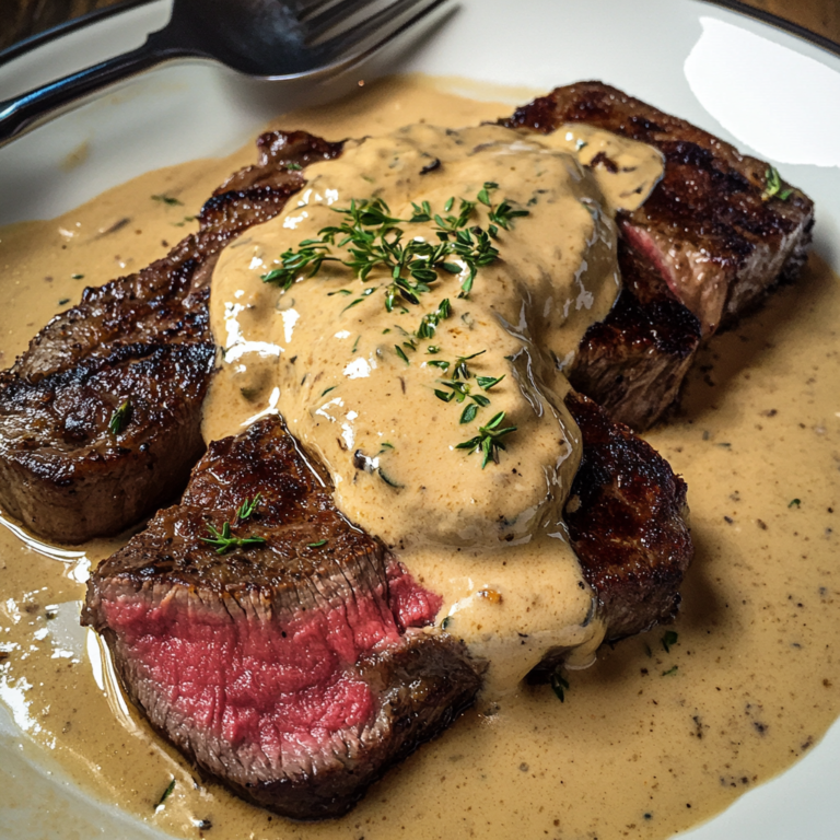 Steak with Garlic Cream Sauce - skilledcooks