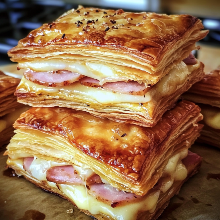 Crispy Ham & Cheese Puff Pastry Stacks - skilledcooks