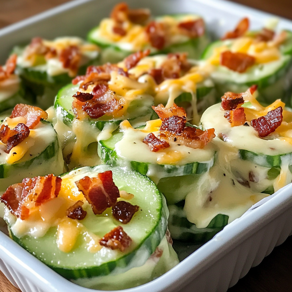 Creamy Cucumber Snack with Cheese and Bacon - skilledcooks