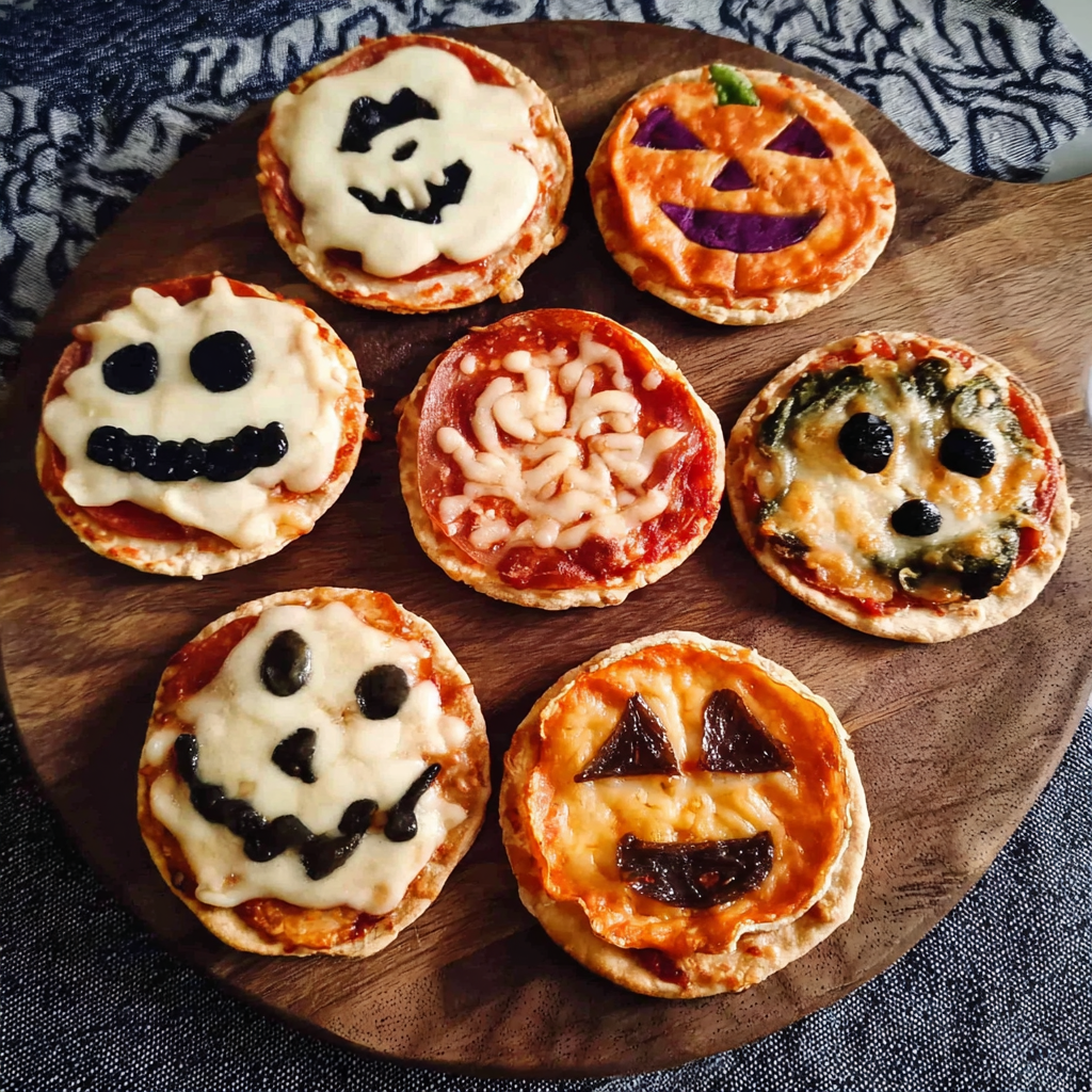 Cheesy Mini Halloween Pizzas - skilledcooks